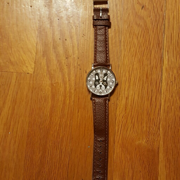Accessories | Nwt French Bulldog Watch W Gray Face Brown Band | Poshmark